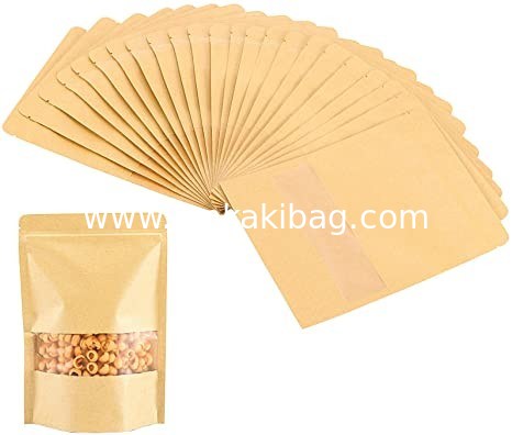 Kraft Paper Stand Up Bags with Clear Window, Grade Kraft Paper ...