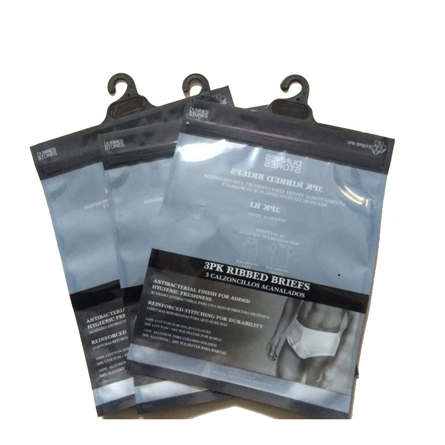 Plastic PET/CPP bag with hanger packing for underwear with hook