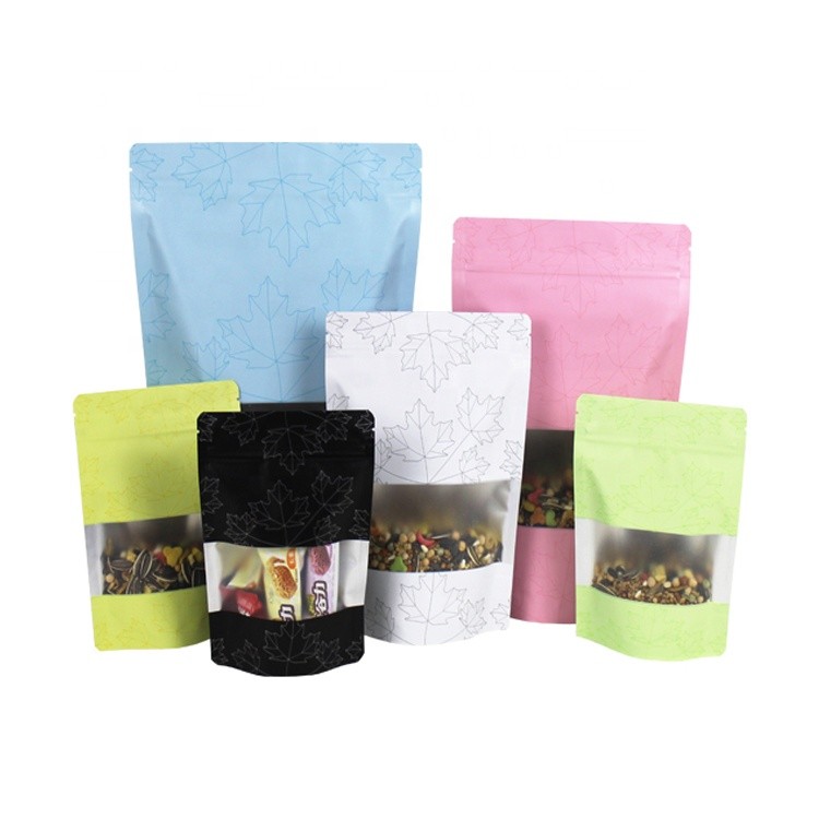 Food Packaging Maple Leaf Pattern Printed Zipper Bag Kraft Paper ...